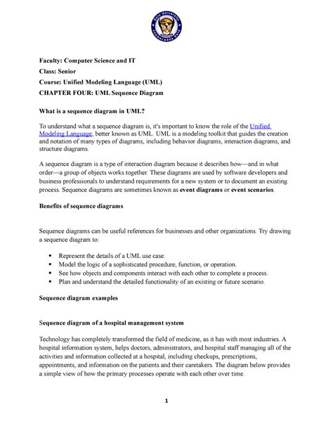 chapter 4 uml sequence diagram faculty computer science and it class senior course unified