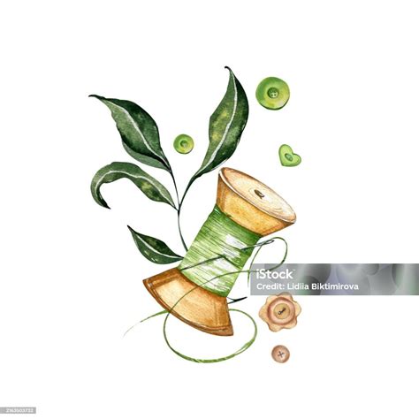 구성 여러 가지 빛깔의 구슬 단추 실 바늘 주제 자수 바느질 수공예품 수채화 그림입니다 웹사이트 블로그 포장 가정용 직물 바느질하기에 대한 스톡 벡터 아트 및 기타 이미지