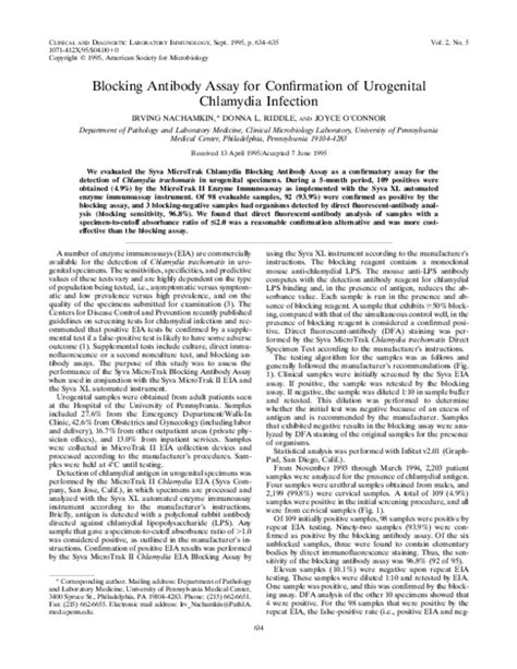 Pdf Blocking Antibody Assay For Confirmation Of Urogenital Chlamydia Infection