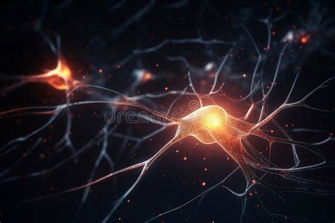 Neuron Cells Glowing In A Neural Network Conceptual Illustration Generative Ai Stock