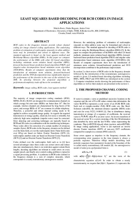 Pdf Least Squares Based Decoding For Bch Codes In Image Applications