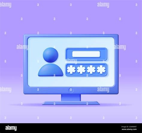 3d User Login Form Page In Computer Render Password Hidden Stars In