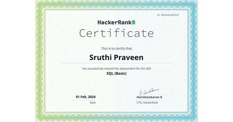 hackerrank skill certificate sruthi praveen