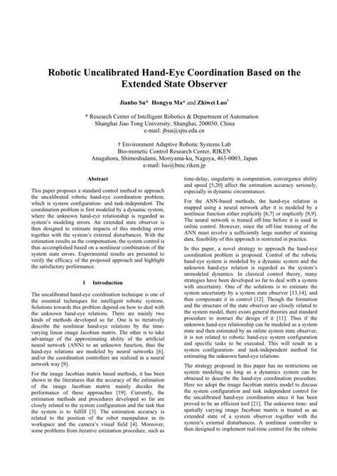 Pdf Robotic Uncalibrated Hand Eye Coordination Based On The Extended State Observer