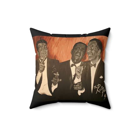 The Rat Pack Dean Martin Sammy Davis Jr And Frank Sinatra Spun Polyester Square Pillow In Color