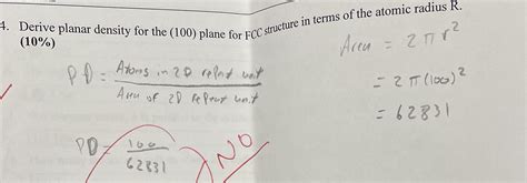 solved 4 derive planar density for the 100 plane for fcc
