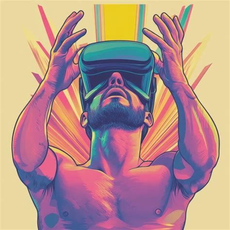 Shirtless Man Wearing Virtual Reality Headset With Bright Background