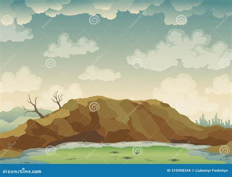 Pollution Earth Landscape With Ecological Disaster Dirty Waste Water