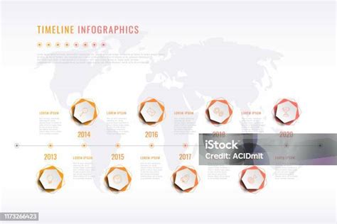 육각 형 요소 연도 표시 및 배경에 세계지도와 현대 기업 역사 시각화 현실적인 3d 비즈니스 데이터 인포 그래픽 벡터 회사 프리젠 테이션 슬라이드 템플릿 Eps 10 0명에