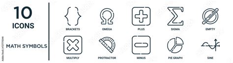 Math Symbols Outline Icon Set Such As Thin Line Brackets Plus Empty