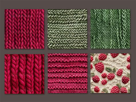 Cozy Raspberry Seamless Pattern Knitted Felted Embroidered Texture Digital Paper Commercial