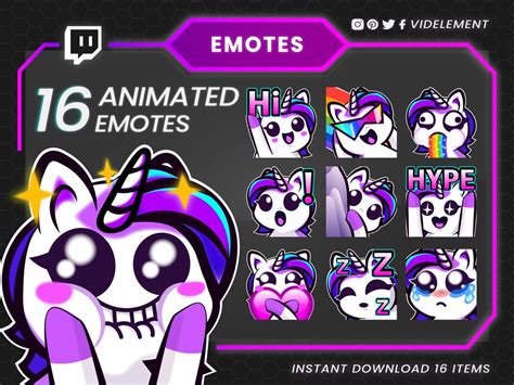 Animated Unicorn Twitch Emotes Streamer Collection 16 Items Etsy