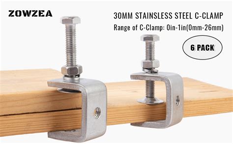 Zowzea 6 Pack 304 Stainless Steel Small C Clamps 1 Inch Mini C Clamps Heavy Duty For Woodworking