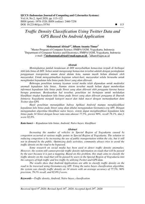 Pdf Traffic Density Classification Using Twitter Data And Gps Based