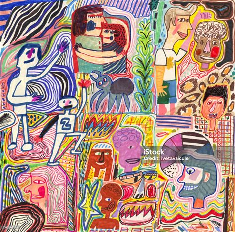 Collage Abstrait De Motifs Et De Personnes De Doodle Vecteurs Libres De Droits Et Plus Dimages