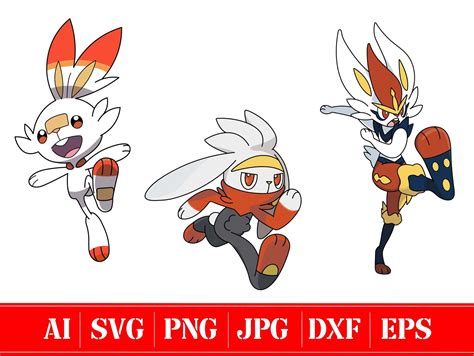 Scorbunny Evolution Pokemon Svg Raboot Svg Cinderace Svg Ai