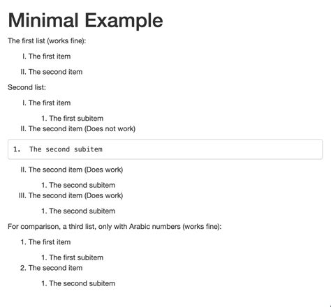 R Markdown Is There A Limit To How Many Nested Lists You Can Have Within A Roman Numbered List
