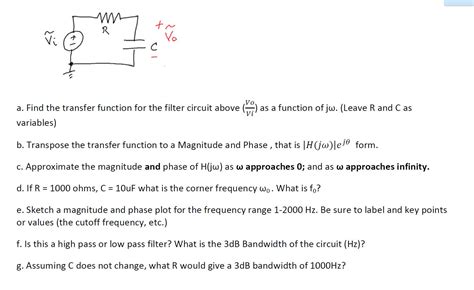Solved A Find The Transfer Function For The Filter Circuit Chegg
