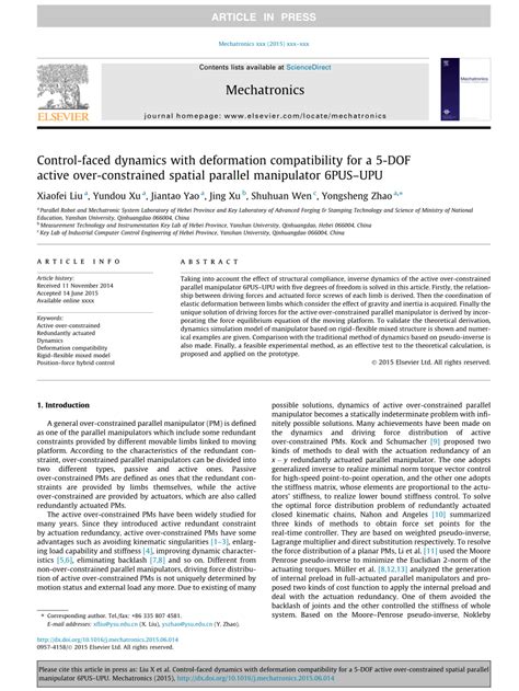 Pdf Control Faced Dynamics With Deformation Compatibility For A 5 Dof Active Over Constrained