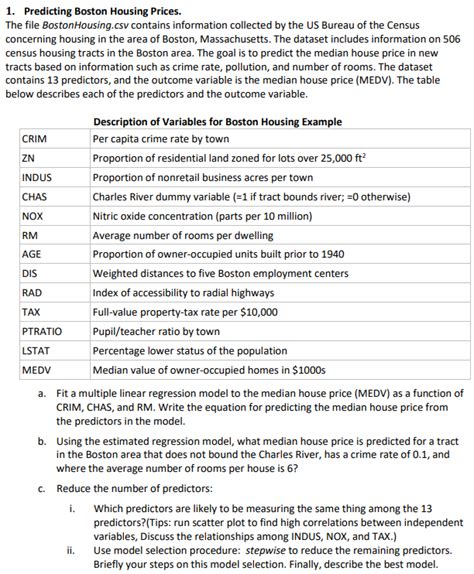 Solved 1 Predicting Boston Housing Prices The File Boston