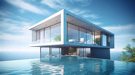 놀라운 3d 렌더링 이미지 바다가 내려다보이는 수영장을 갖춘 현대적인 주택 살다 배경 내려다 배경 바다 수영장 배경 이미지 Hd 살다 내려다 바다 수영장 배경