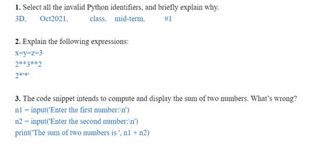Solved 1 Select All The Invalid Python Identifiers And