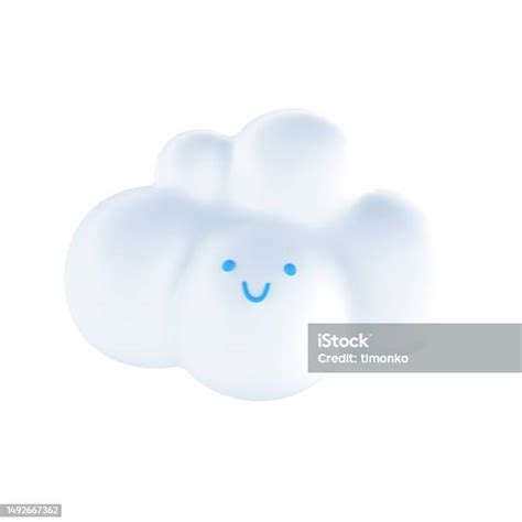 흰색 3d 구름 아이콘 얼굴입니다 부드러운 라운드 만화 푹신한 구름 아이콘 모양 그림을 클리핑 경로로 흰색 배경에 격리 렌더링합니다 3차원 형태에 대한 스톡 사진 및 기타