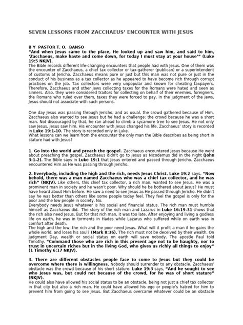 Seven Lessons From Zacchaeus Encounter With Jesus Pdf Jesus