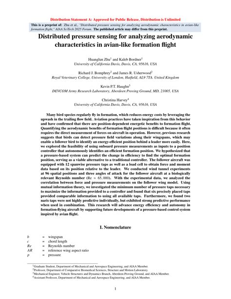 Pdf Distributed Pressure Sensing For Analyzing Aerodynamic Characteristics In Avian Like