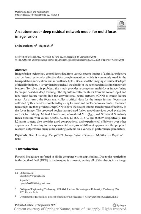 an autoencoder deep residual network model for multi focus image fusion