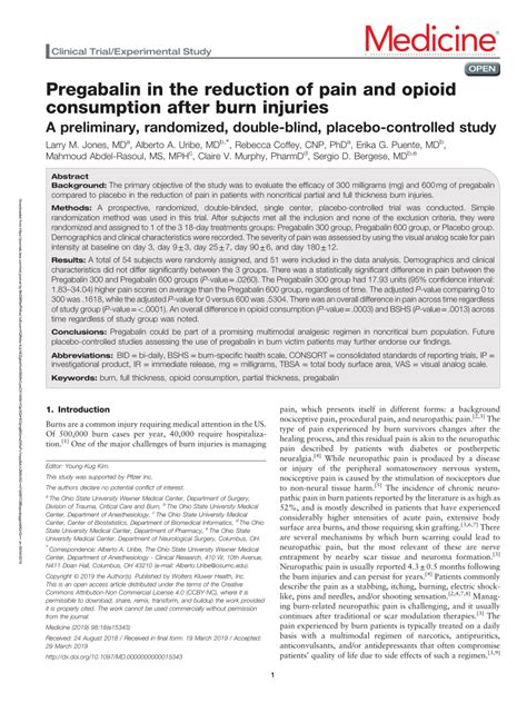Pdf Pregabalin In The Reduction Of Pain And Opioid Consumption After