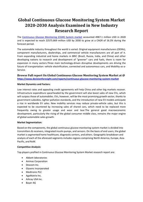 ppt global continuous glucose monitoring system market 2020