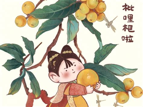 枇杷少女国风手绘插画 两个桃酥 站酷zcool