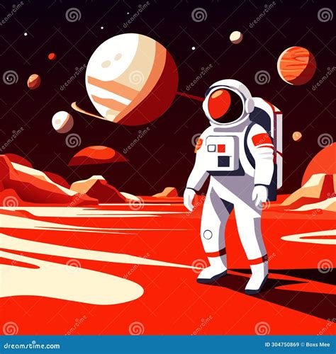 Astronaut In Outer Space Cartoon Vector Illustration Cosmonaut In Spacesuit Exploring Mars