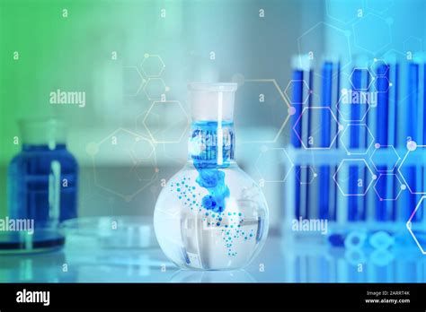 Flask With Sample On Table In Laboratory Stock Photo Alamy