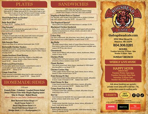 Menus Hogshead Cafe In Henrico Va