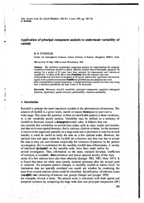 Pdf Application Of Principal Component Analysis To Understand Variability Of Rainfall