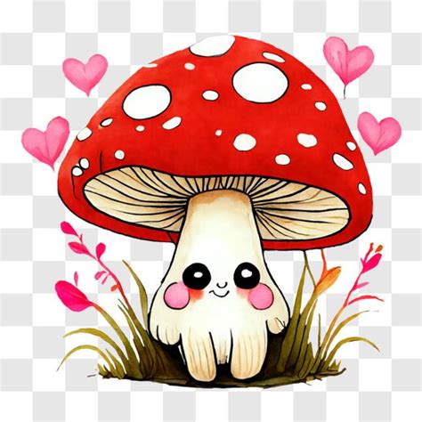 Download Cute Mushroom In Grass With Hearts Pngs Online Creative Fabrica