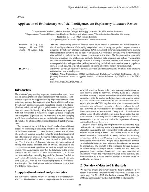 Pdf Application Of Evolutionary Artificial Intelligence An Exploratory Literature Review