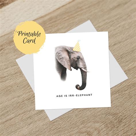 Elephant Birthday Card Punny Card Elephant Birthday Theme Happy