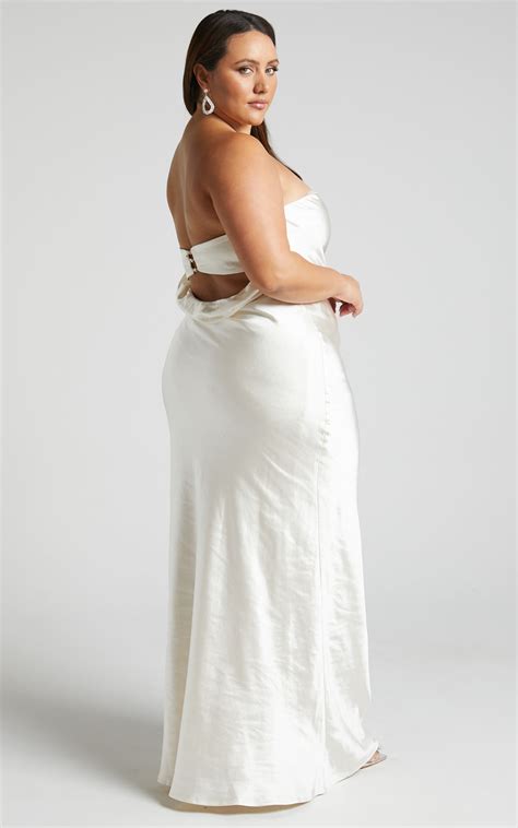 Charlita Strapless Cowl Back Satin Maxi Dress In Pearl Showpo Usa