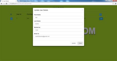 struts2 crud operation insert delete update and retrieve using