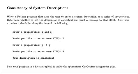 Solved Consistency Of System Descriptions Write A Python