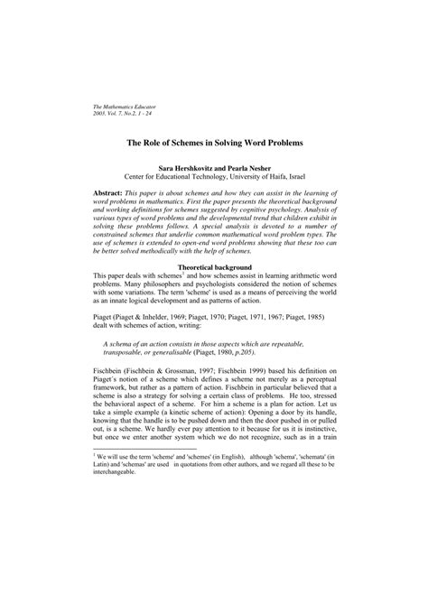 Pdf The Role Of Schemes In Solving Word Problems