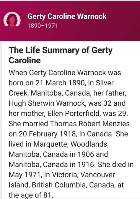Gertrude Caroline Gerty” Warnock Menzies 1890 1971 Find A Grave Gedenkplek