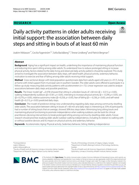 Pdf Daily Activity Patterns In Older Adults Receiving Initial Support The Association Between