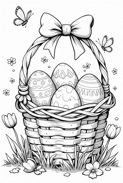 Coloriage De œufs De Pâques Décorés Entourés De Fleurs Et De Papillons