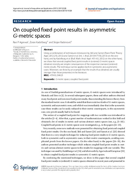 Pdf On Coupled Fixed Point Results In Asymmetric G Metric Spaces