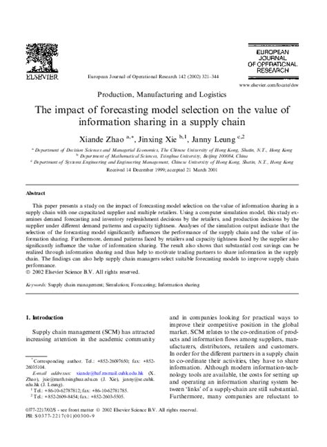 Pdf The Impact Of Forecasting Model Selection On The Value Of Information Sharing In A Supply