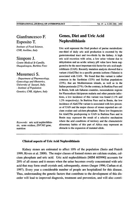 Pdf Genes Diet And Uric Acid Nephrolithiasis